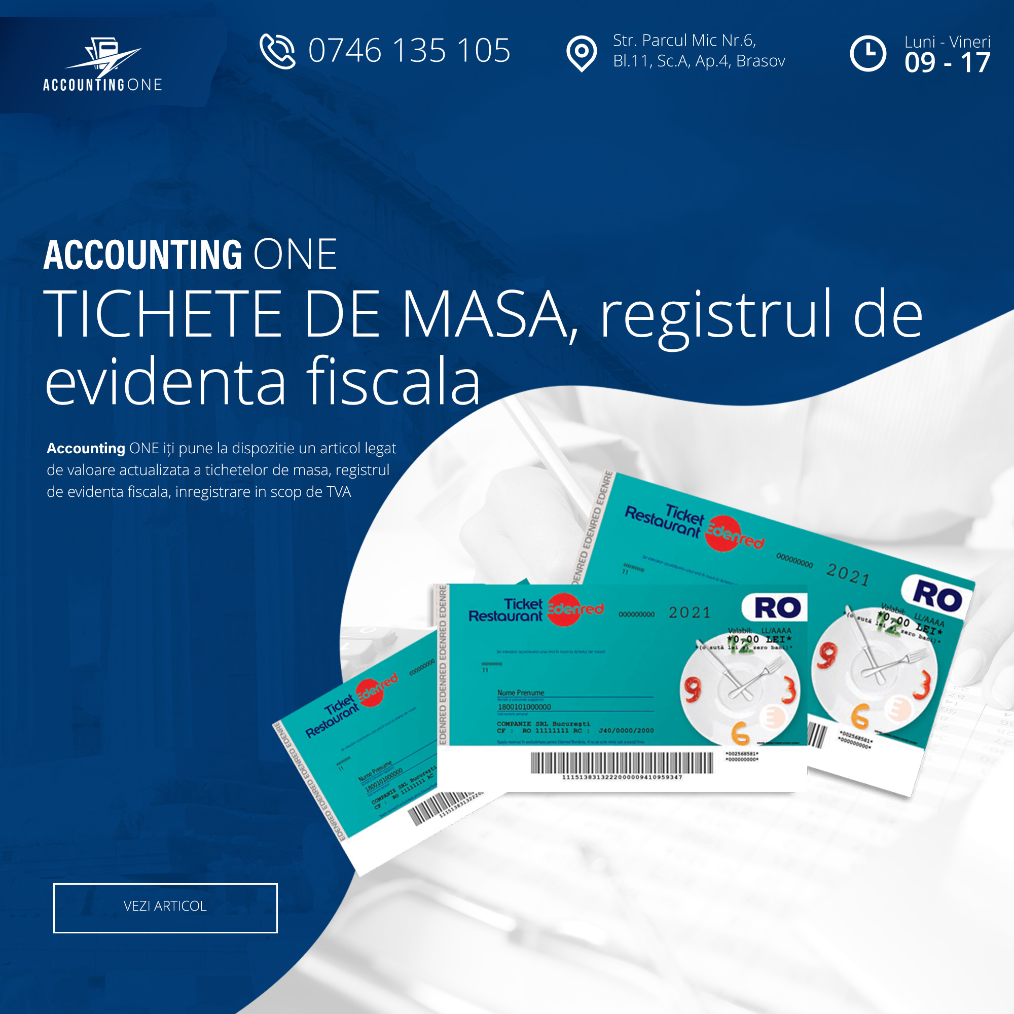 Valoare actualizata a tichetelor de masa, registrul de evidenta fiscala, inregistrare in scop de TVA